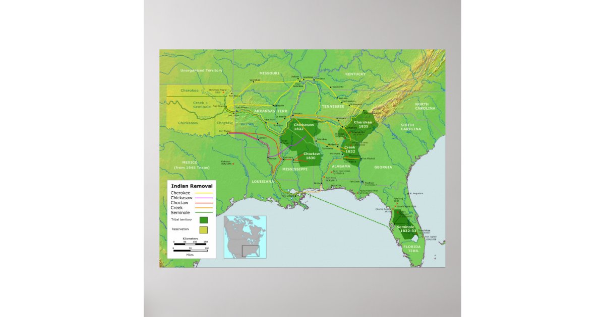 Trail of Tears Native American Relocation Map Poster | Zazzle