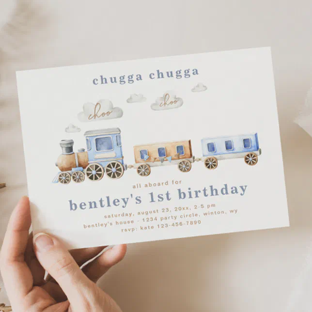 Train Birthday Invitation | Blue Train Invitations | Zazzle