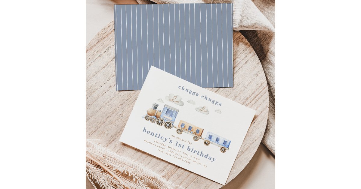 Train Birthday Invitation | Blue Train Invitations | Zazzle