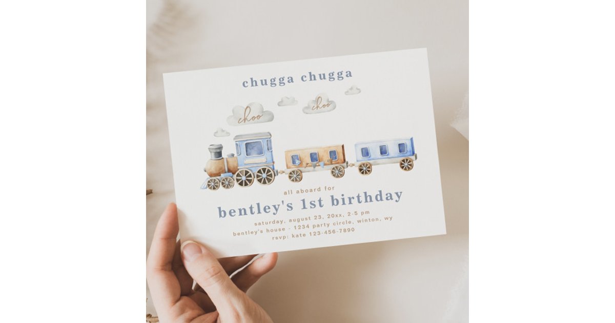 Train Birthday Invitation | Blue Train Invitations | Zazzle