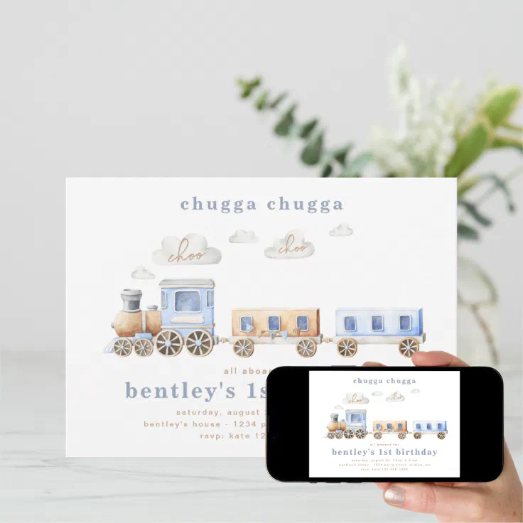 Train Birthday Invitation | Blue Train Invitations | Zazzle