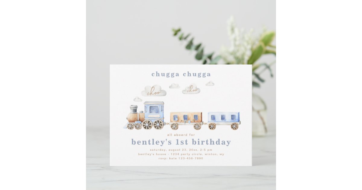 Train Birthday Invitation | Blue Train Invitations | Zazzle