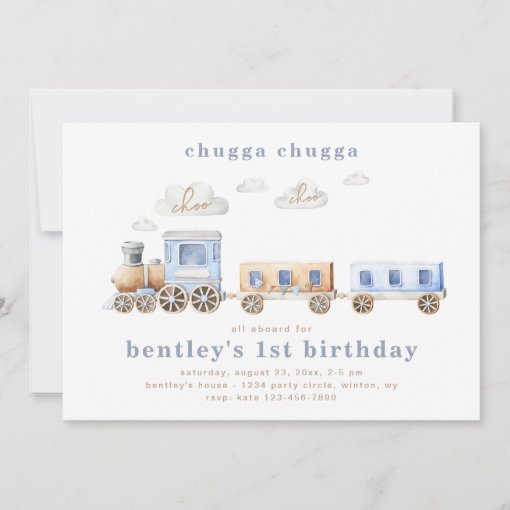 Train Birthday Invitation | Blue Train Invitations | Zazzle