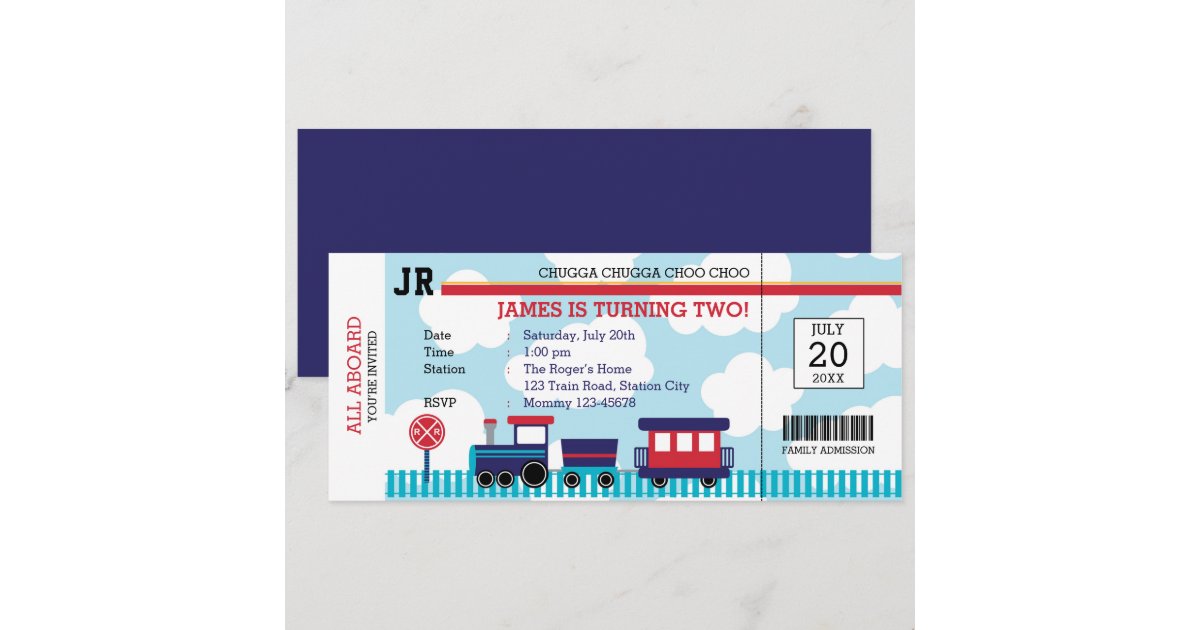 Train Birthday Invitations (Navy Blue & Red) | Zazzle