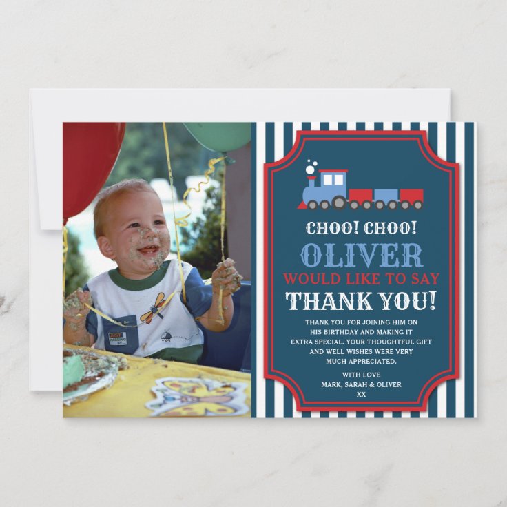 Train birthday thank you card | Zazzle