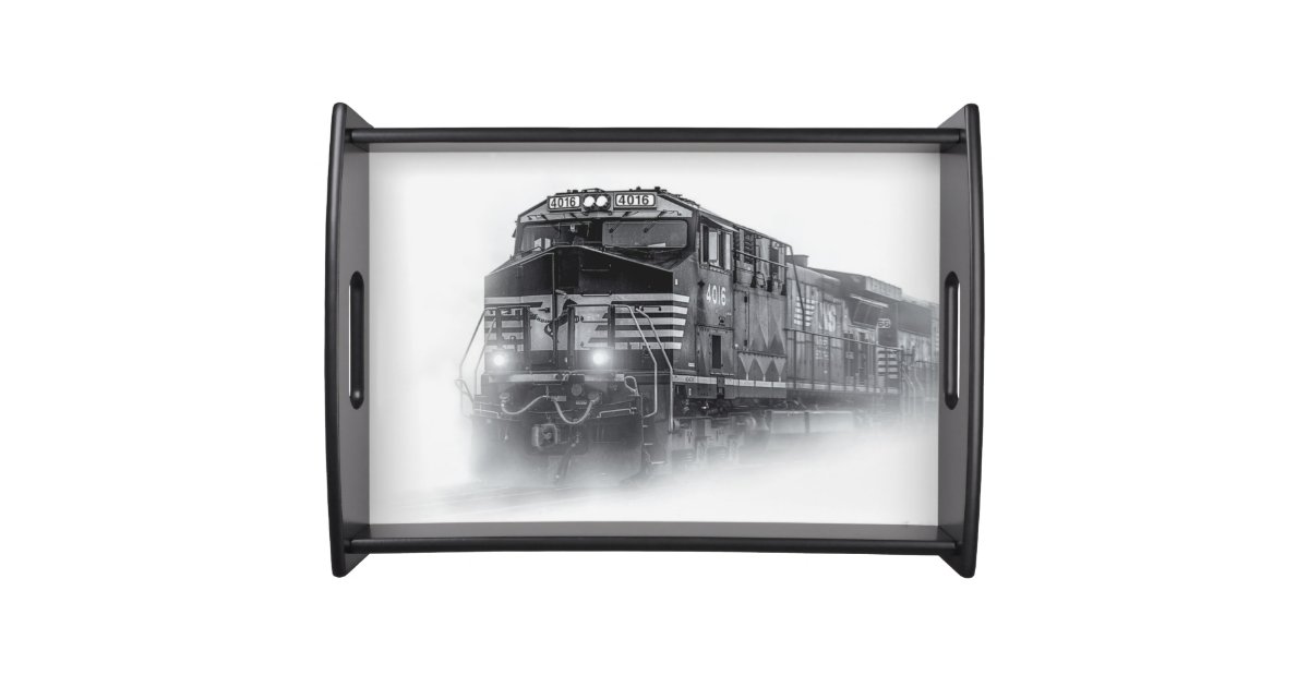 Train Black and White train tracks Serving Tray | Zazzle