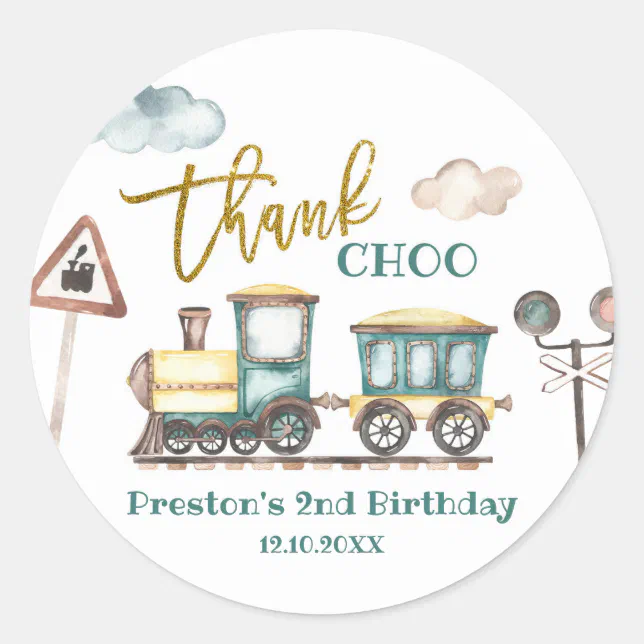 Train Boy Birthday Thank You Sticker | Zazzle