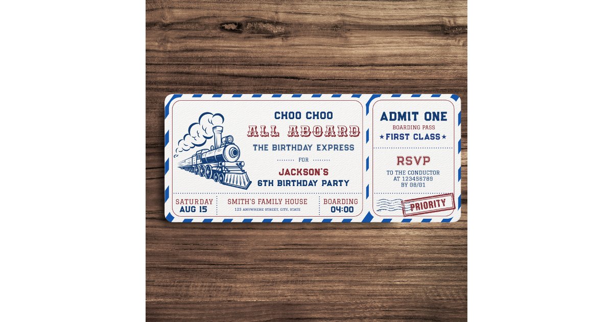 Train Choo Choo All aboard Birthday Invitation | Zazzle