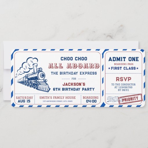 Train Choo Choo All aboard Birthday Invitation | Zazzle
