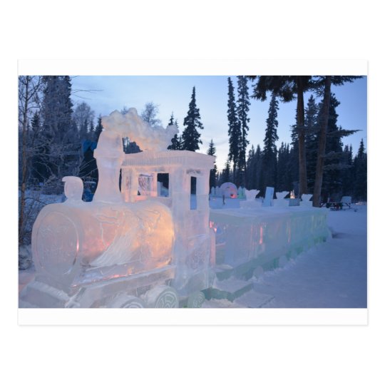 train engine Ice sculpture winter frozen snow art Postcard | Zazzle.com