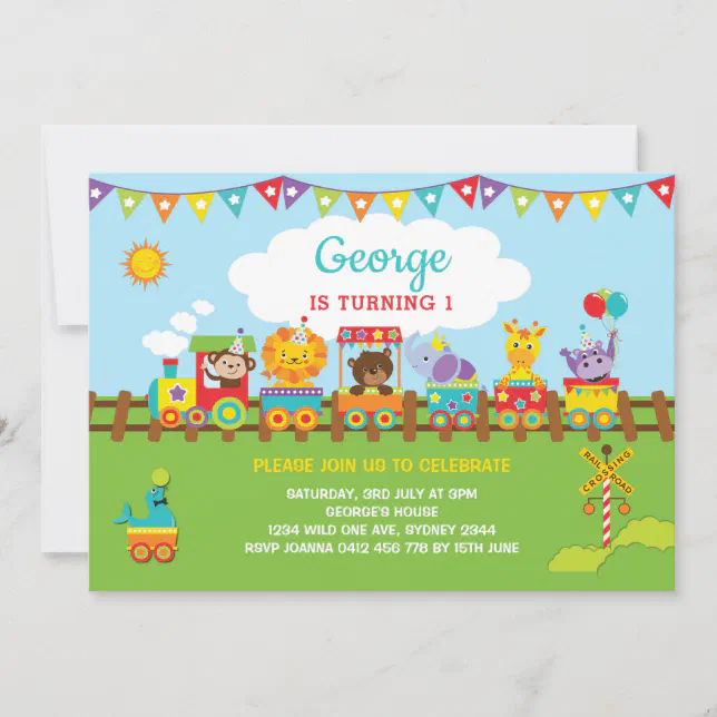 Train Jungle Animals 1st Birthday Safari Wild One Invitation | Zazzle