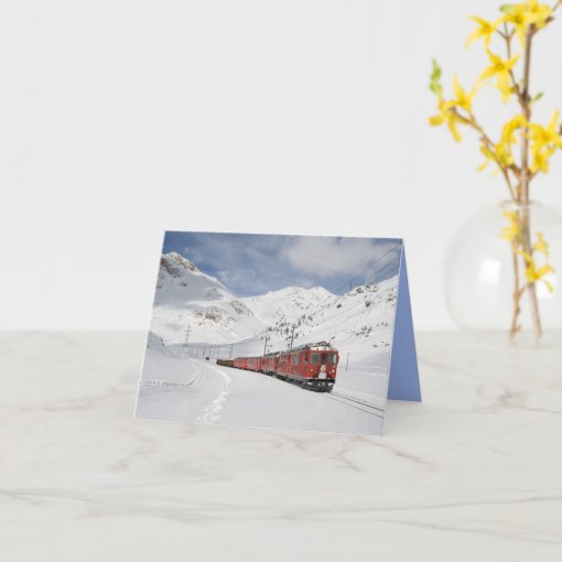Train Locomotive Winter Mountains Photo Note Card | Zazzle