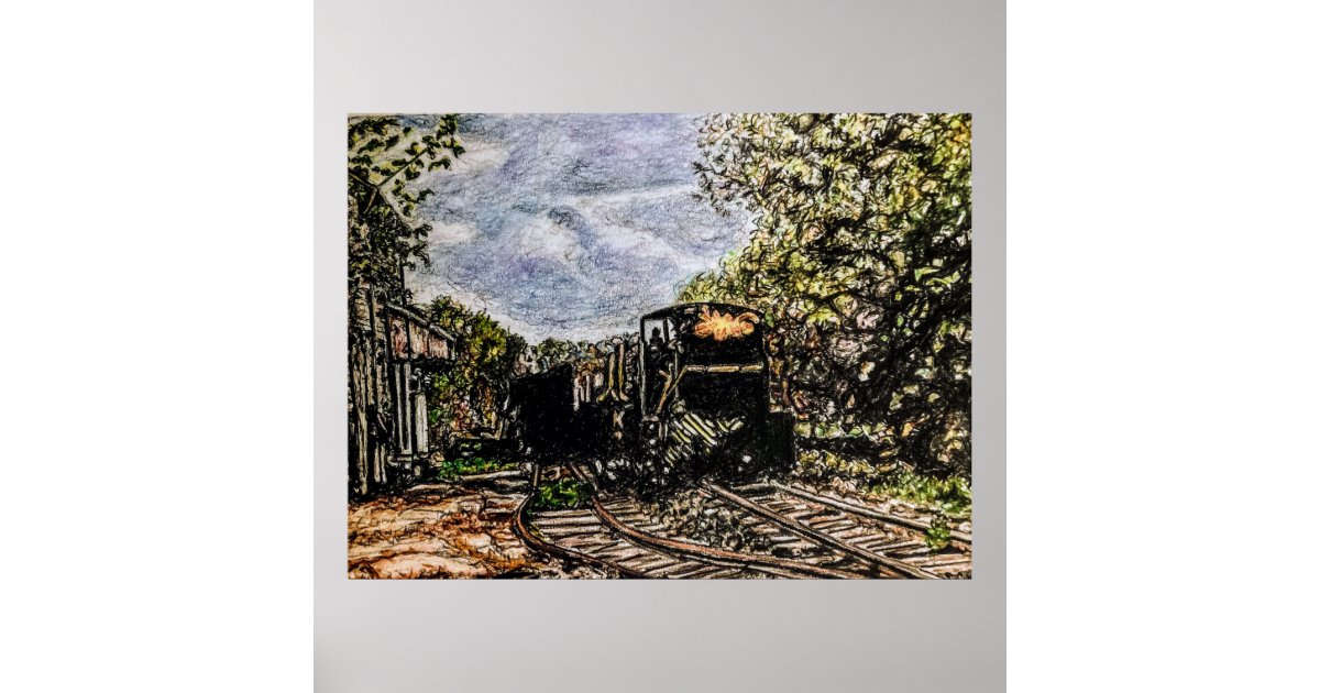 "Train Next to Rogers Feedmill" colored pencil Poster | Zazzle
