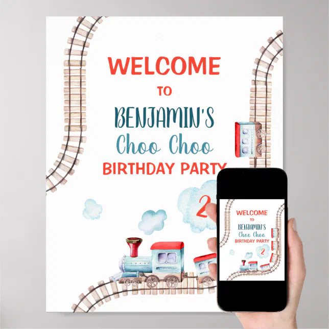 Train Railroad Vintage Rail Boy Birthday Welcome Poster | Zazzle