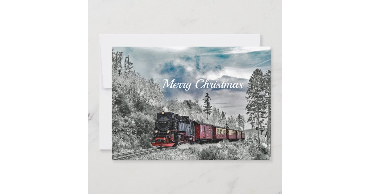 Train Snow Photo Christmas Flat Holiday Card | Zazzle