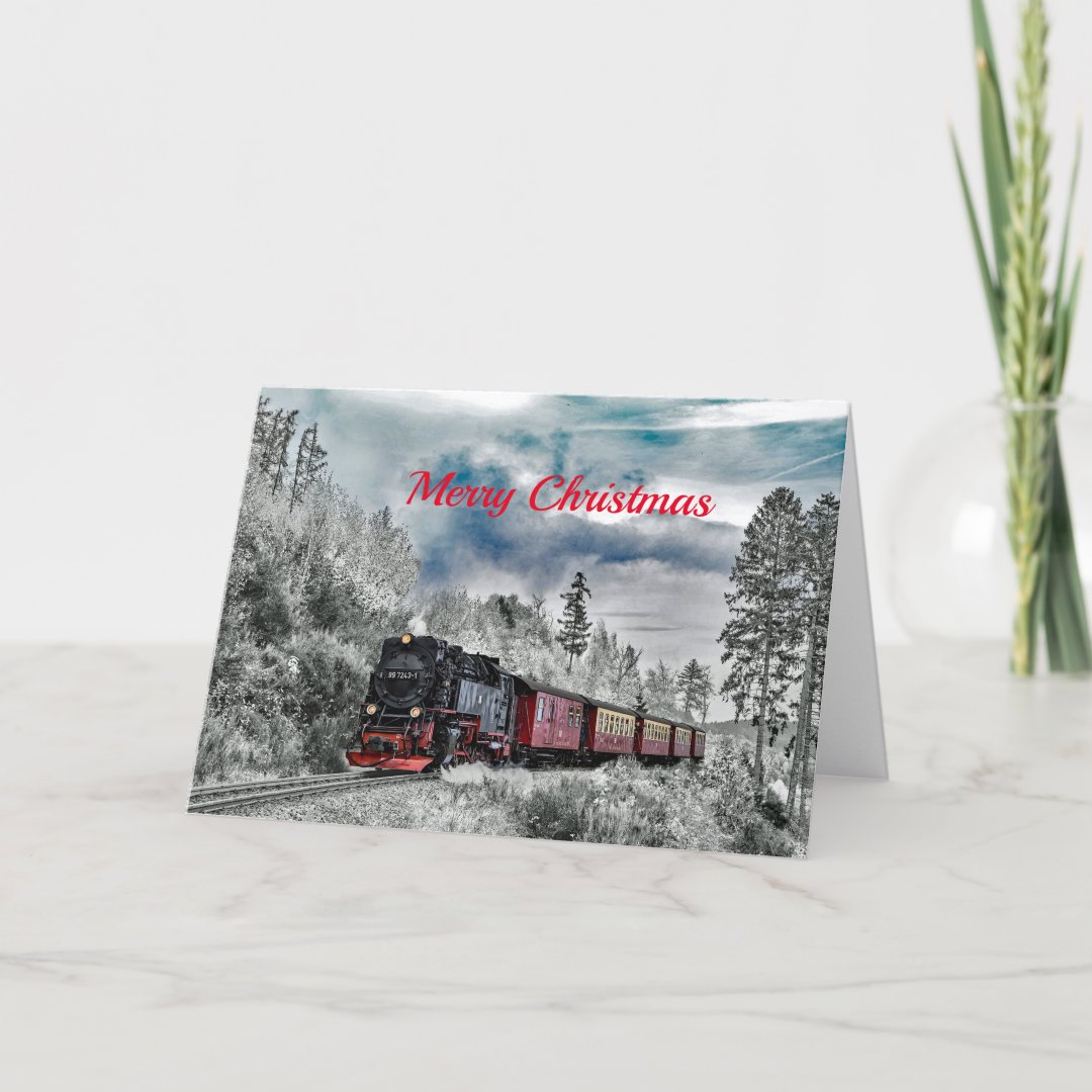 Train Snow Photo Christmas Holiday Card | Zazzle