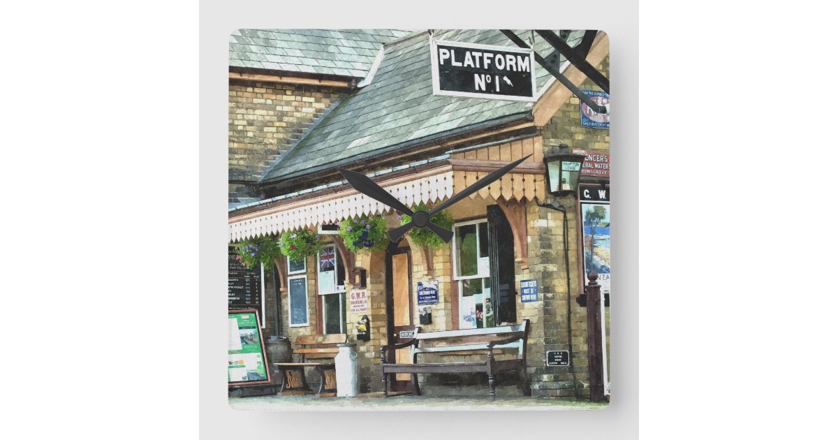 TRAIN STATIONS SQUARE WALL CLOCK | Zazzle