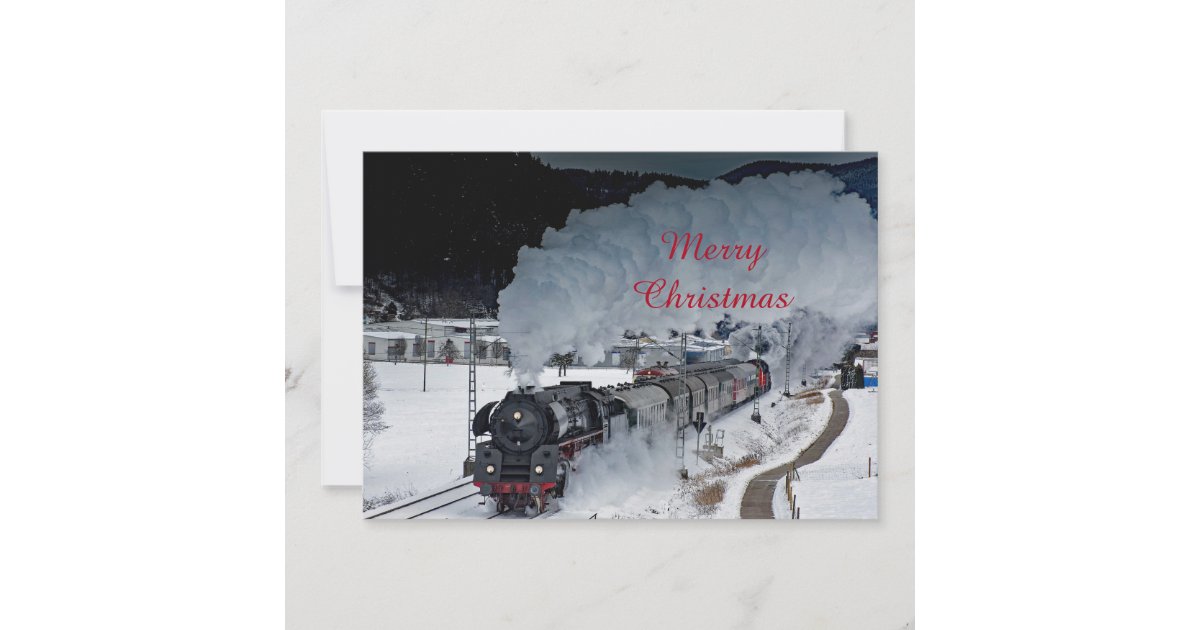 Train Steam Locomotive Snow Photo Christmas Flat Holiday Card | Zazzle