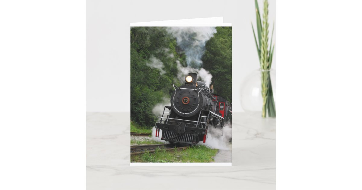 train steam rail railway station engine rails art card | Zazzle
