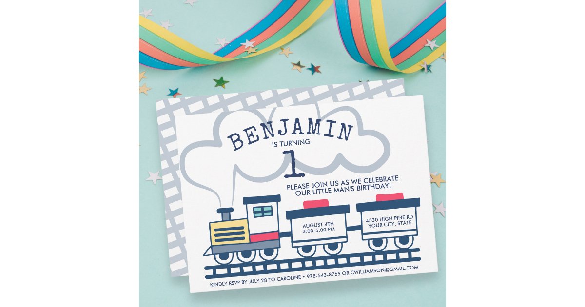 Train Theme Boy Birthday Party Invitation | Zazzle