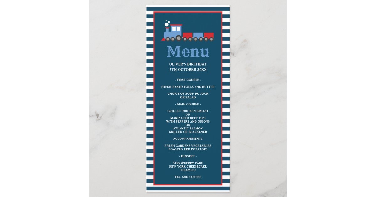 Train themed party birthday menu | Zazzle