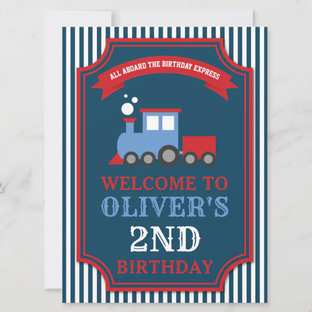 Train themed party birthday Welcome Sign Invitation | Zazzle