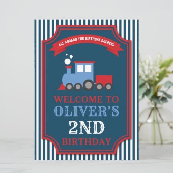 Train themed party birthday Welcome Sign Invitation | Zazzle