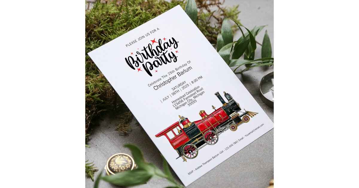 Train-Themed Please Join Us Birthday Party Invitation | Zazzle
