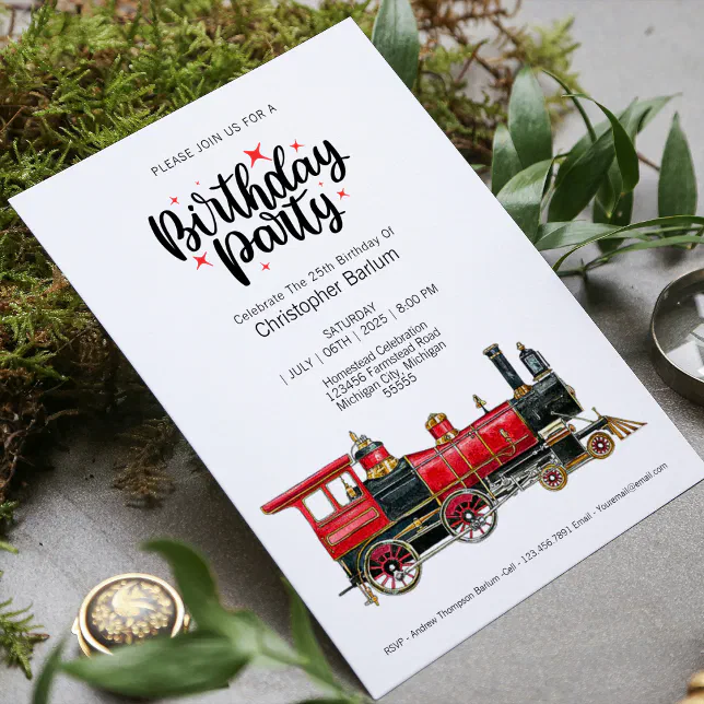Train-Themed Please Join Us Birthday Party Invitation | Zazzle