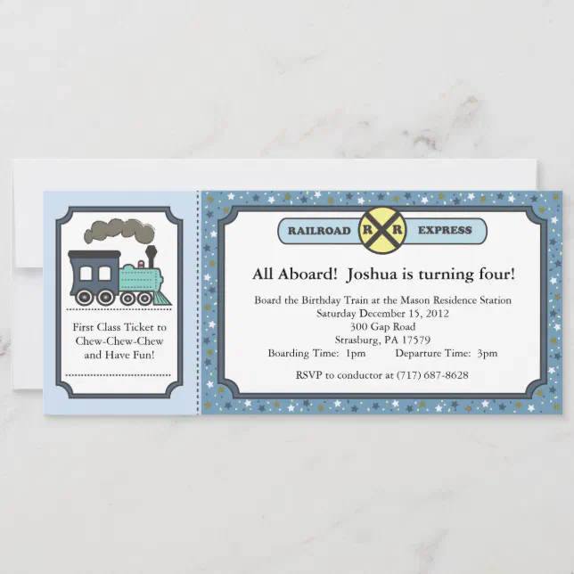 Train Ticket Invite - Blue | Zazzle