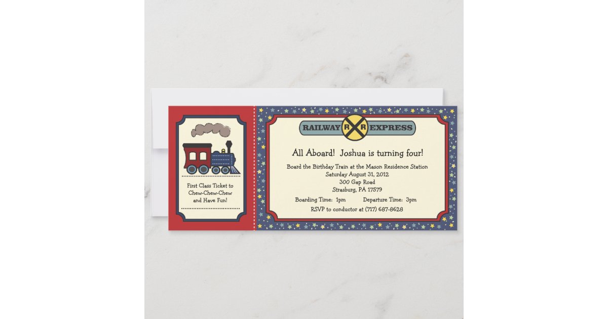 Train Ticket Invite - Rustic Red & Blue 2 | Zazzle