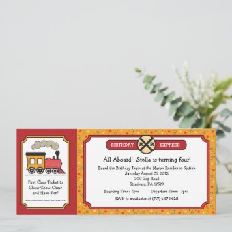 Train Ticket Invite - Yellow & Red | Zazzle