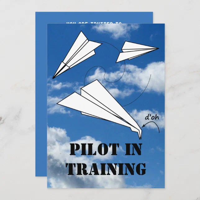 Trainee Pilot Flying Paper Aeroplane Airplane Invitation | Zazzle