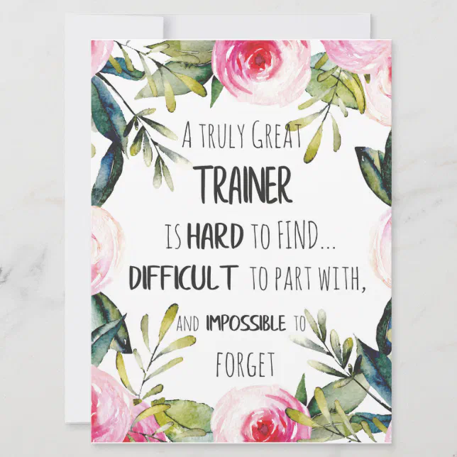 Trainer appreciation Quote Thank you grateful Card | Zazzle