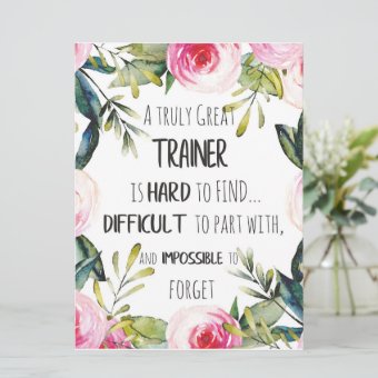 Trainer appreciation Quote Thank you grateful Card | Zazzle