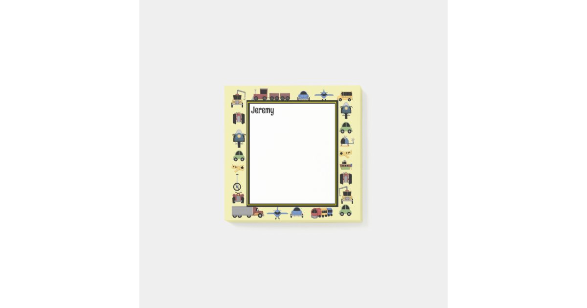 Trains, Plains and Automobiles Boys Monogrammed Post-it Notes | Zazzle
