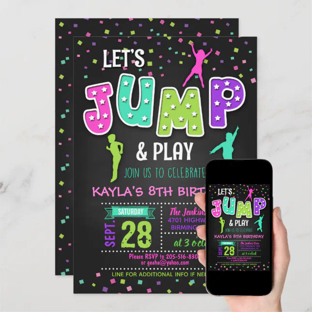Trampoline Birthday Invitation - Girl | Zazzle