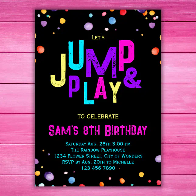 Trampoline Birthday Invitation Jump Play Party | Zazzle