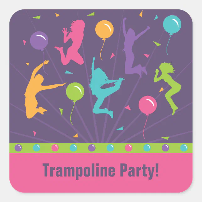 Trampoline Birthday Party Stickers for Girls | Zazzle