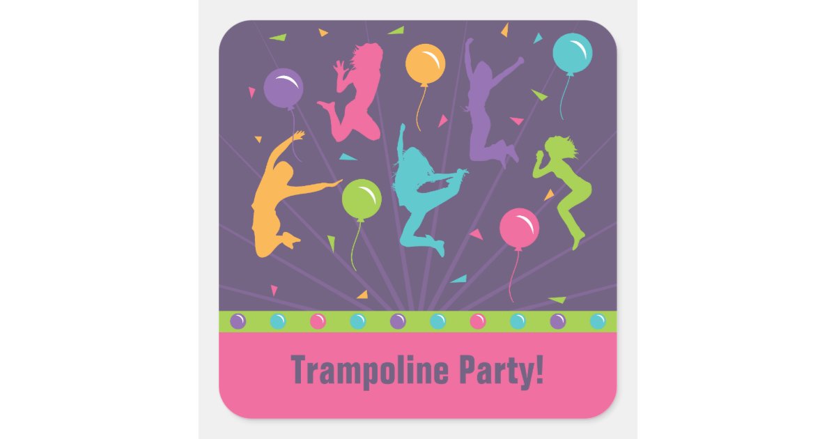 Trampoline Birthday Party Stickers for Girls | Zazzle