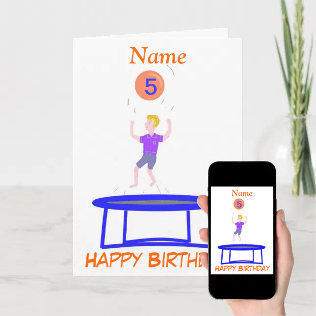 Trampoline Card for boy, add name age. | Zazzle