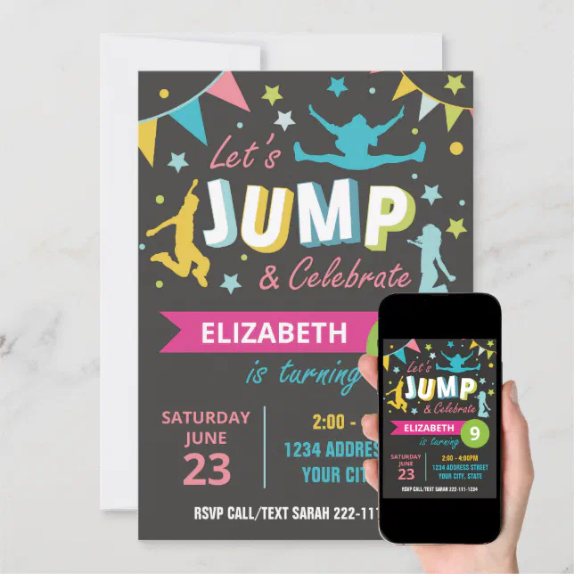 trampoline park birthday invitation | Zazzle