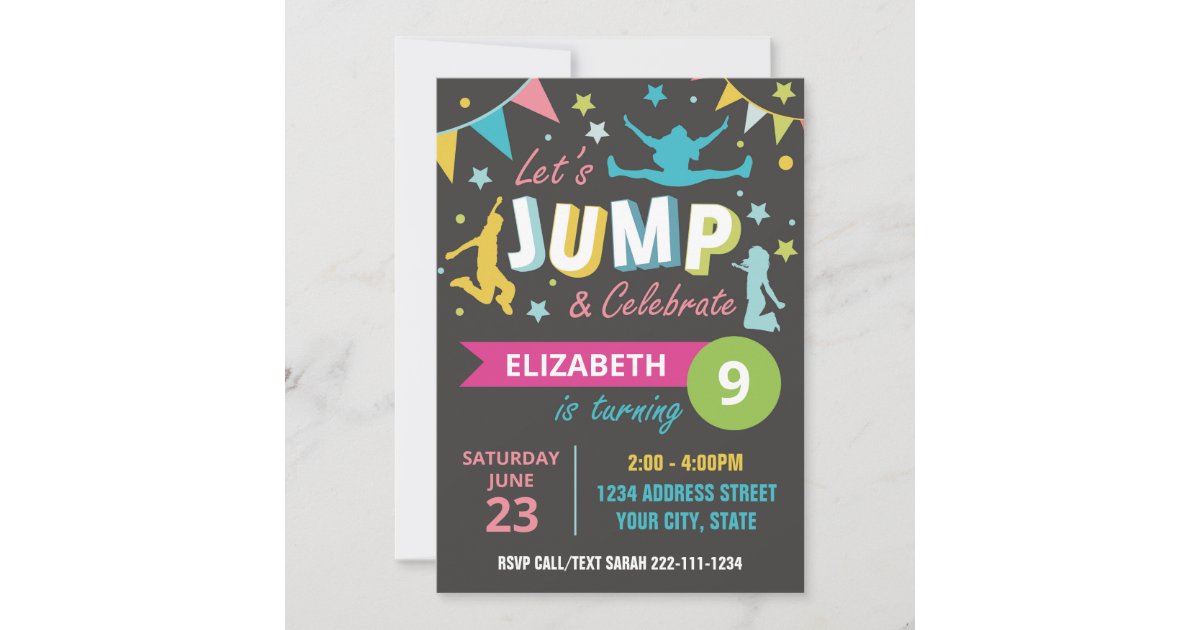 trampoline park birthday invitation | Zazzle