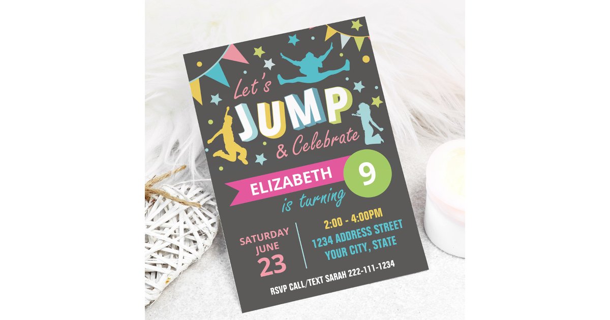 trampoline park birthday invitation | Zazzle