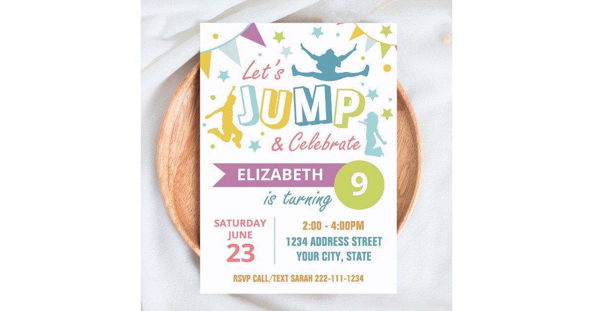 Trampoline park birthday invitation white | Zazzle