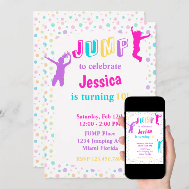 Trampoline Park Jump Bounce Girls Party Invitation | Zazzle