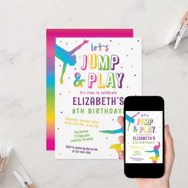 Trampoline Park Kids Birthday Party Invitation | Zazzle