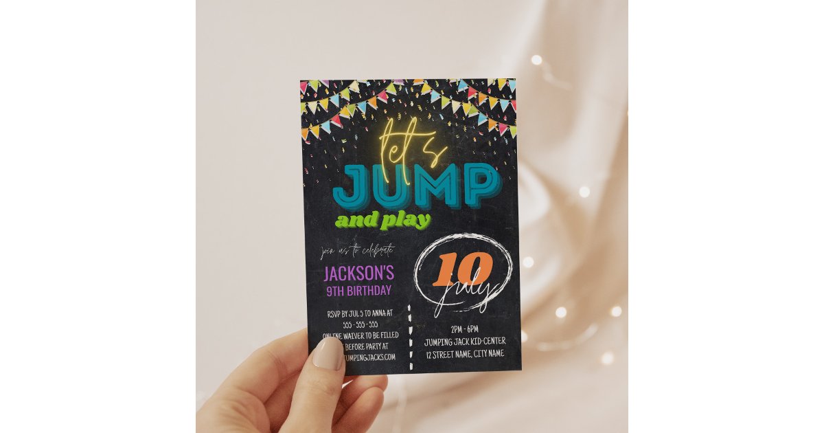 Trampoline Park Kids Birthday Party Invitation | Zazzle