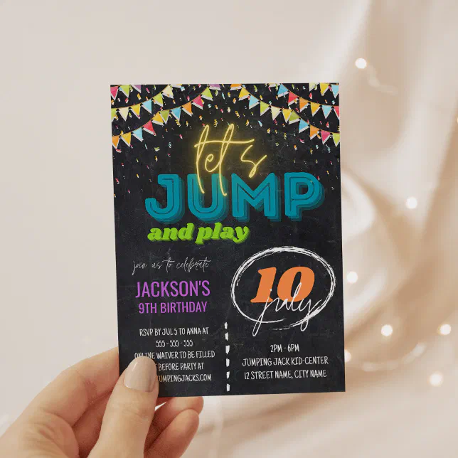 Trampoline Park Kids Birthday Party Invitation | Zazzle