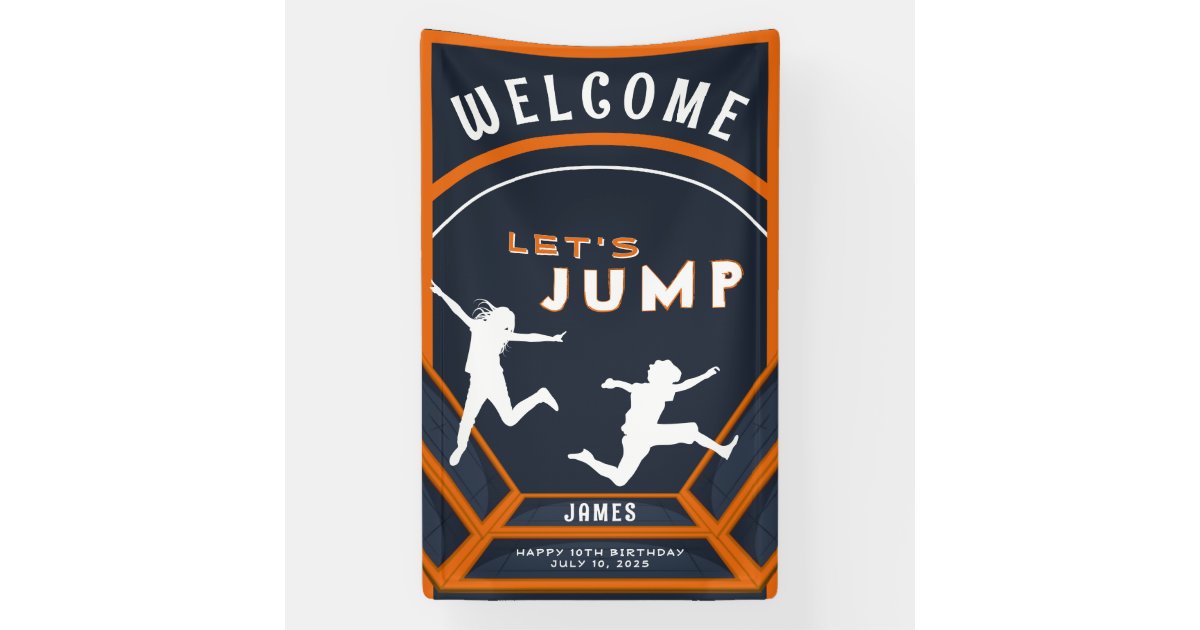 Trampoline Park Let's Jump Orange Birthday Party Banner | Zazzle